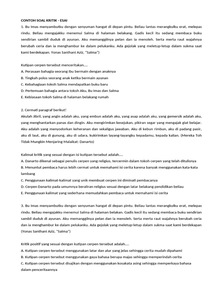 Soal Kritik Dan Esai | PDF