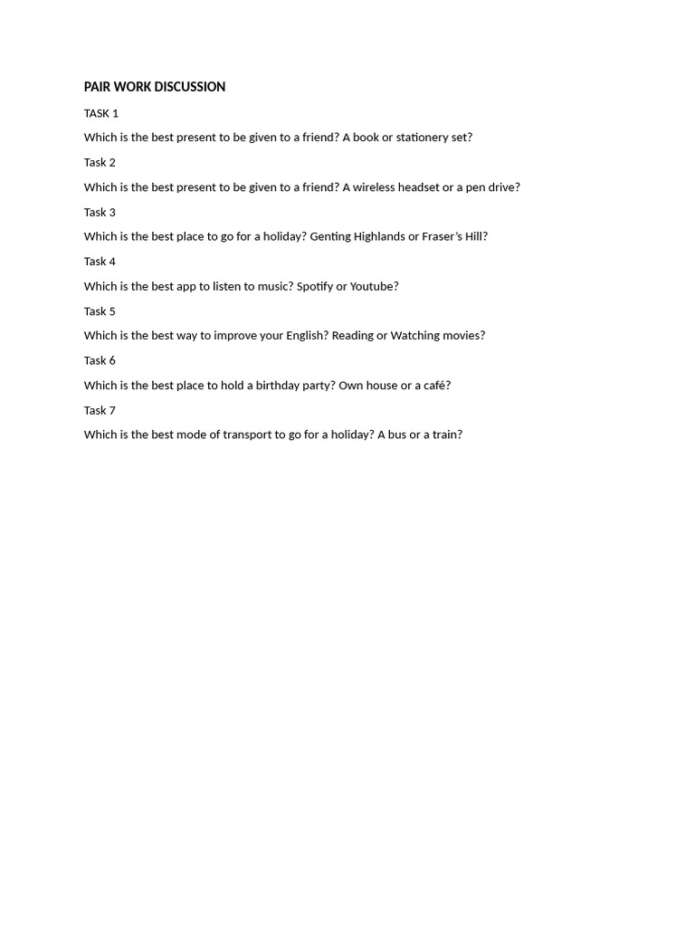 Pair Work Discussion | PDF