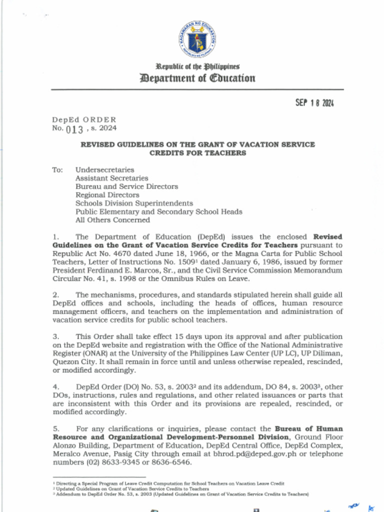 DO - s2024 - 013 Vacation Service Credits Teachers | PDF
