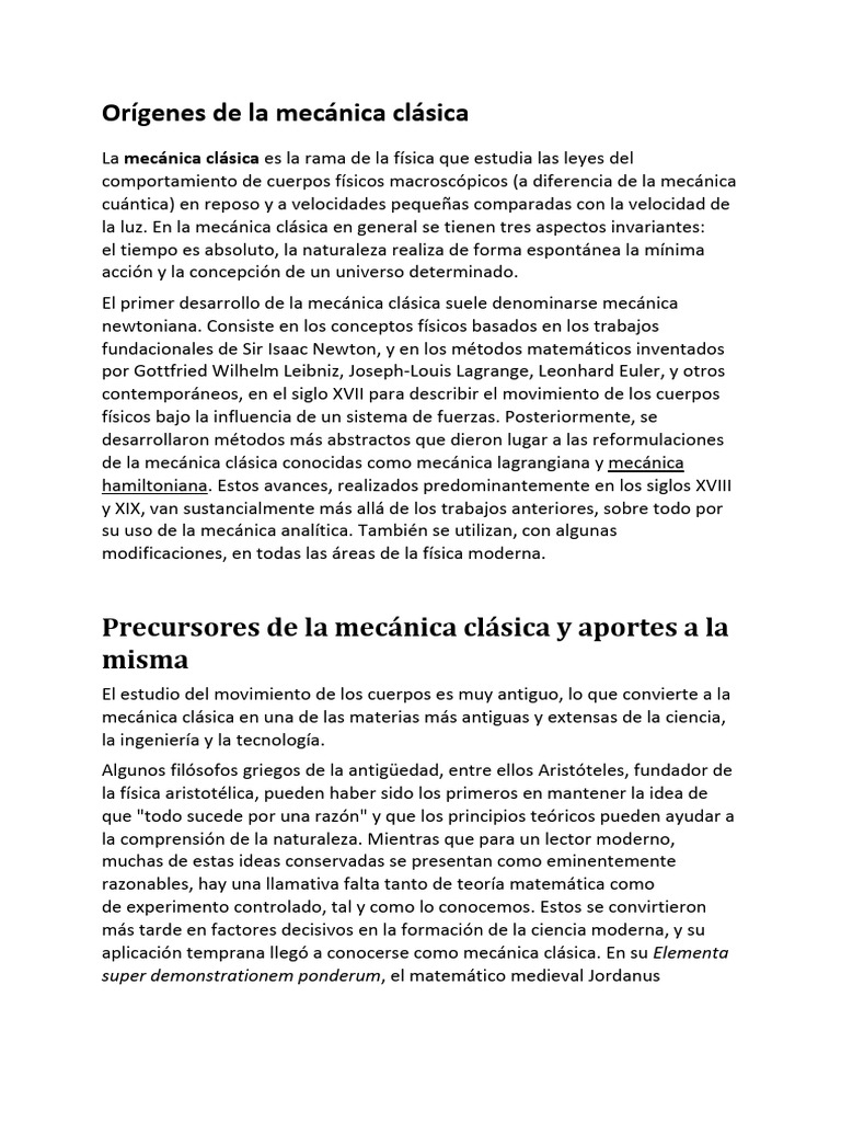 Ramas de la mecánica clásica | PDF | Mecanica clasica | Mecánica