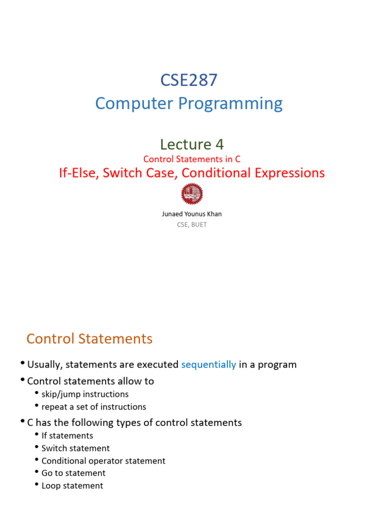 Lecture 04 - If-Else, Switch-Case and Conditional Expressions in C | PDF