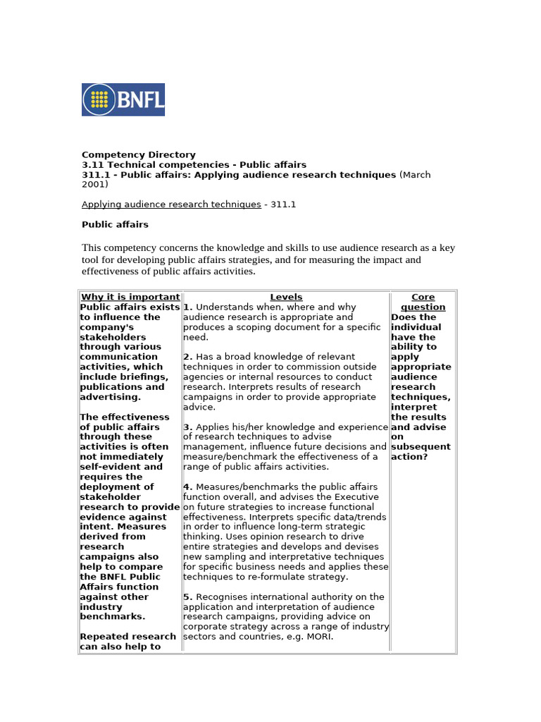 Bnflcompetencydirectory | PDF | Engineering | Finance & Money Management