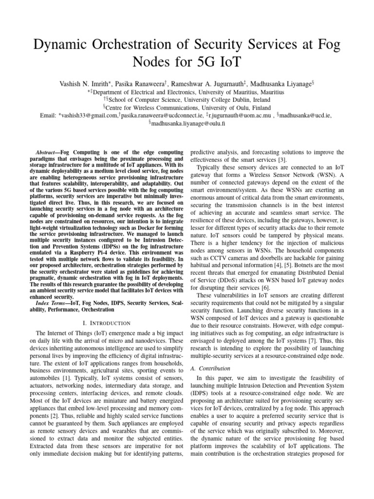 5G IoT Security at Fog Nodes | PDF | Internet Of Things | Computer Network