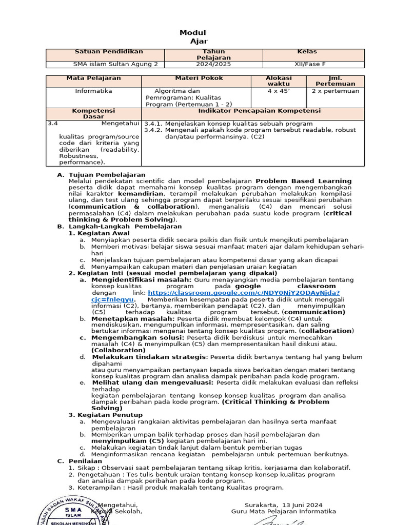Modul Ajar Informatika Kelas Xii | PDF