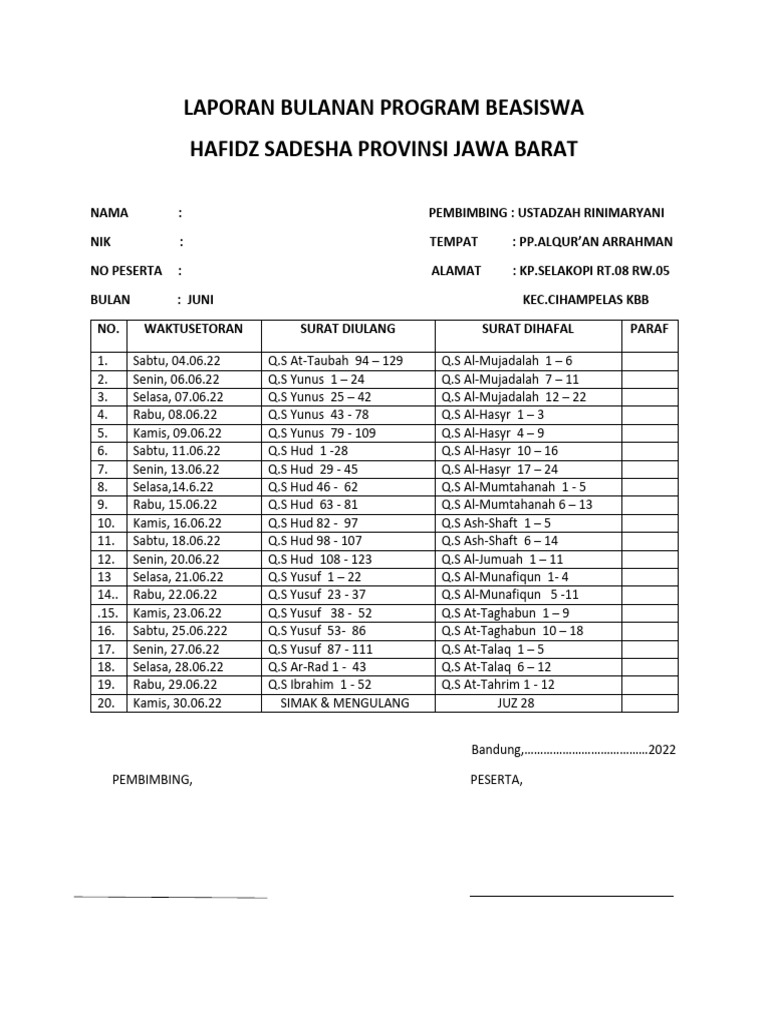 Laporan Bulanan Program Beasiswa | PDF