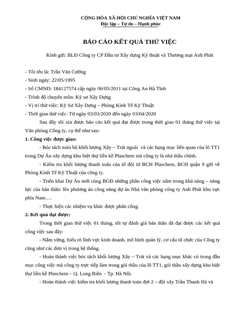 BM BCKQ Thu Viec - Tran Van Cuong | PDF