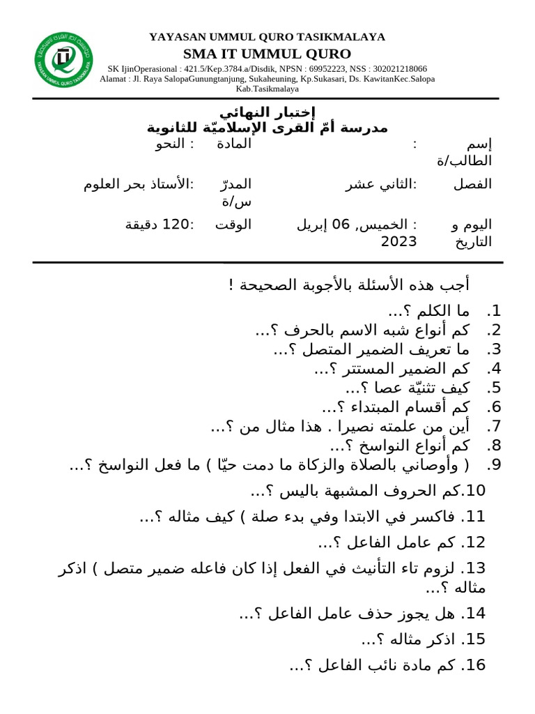 Kamis-06-04-2023-Soal-Nahwu | PDF Kamis-06-04-2023-Soal-Nahwu | PDF