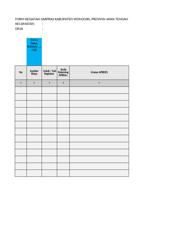 form sarpras DD 2024 | PDF