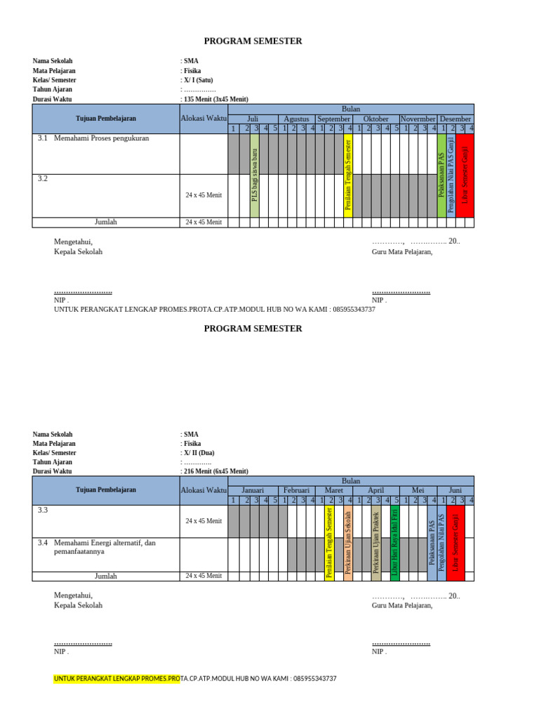 PROGRAM SEMESTER FISIKA X | PDF