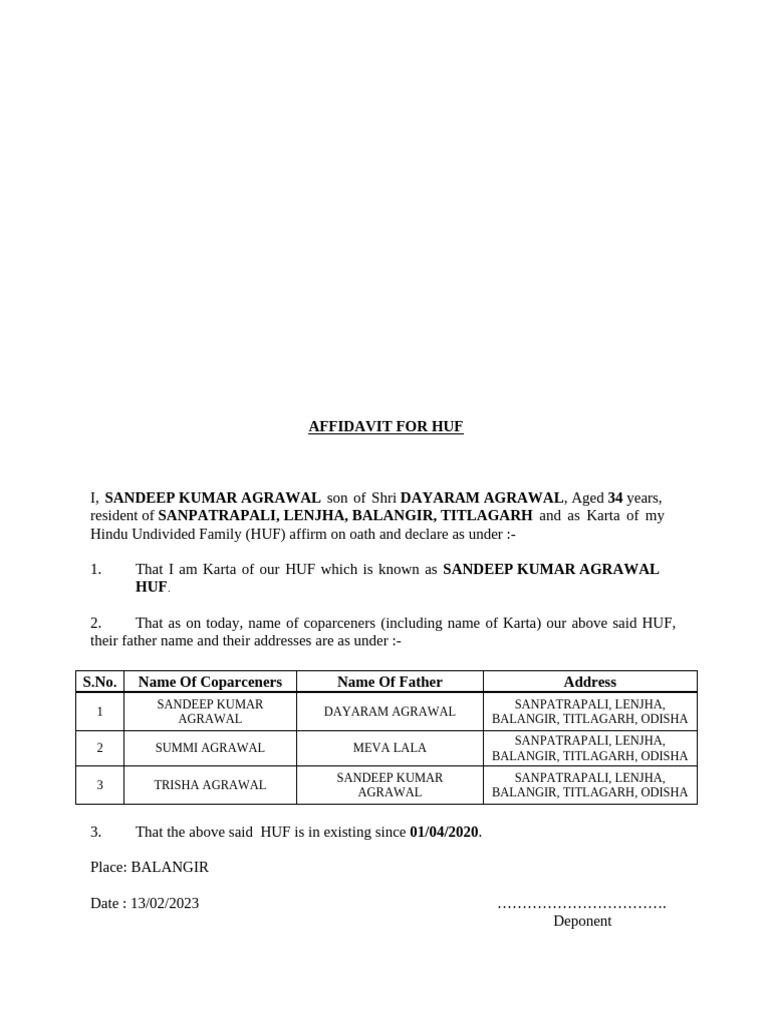 Affidavit For Huf | PDF