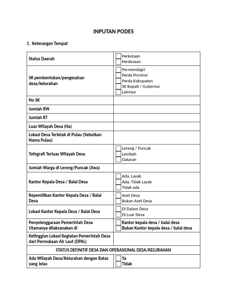 Format Data Potensi Desa - SIDESI | PDF