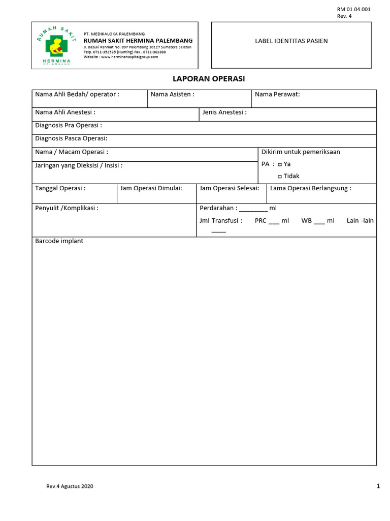 Laporan Operasi: Pengangkatan Implan Femur | PDF