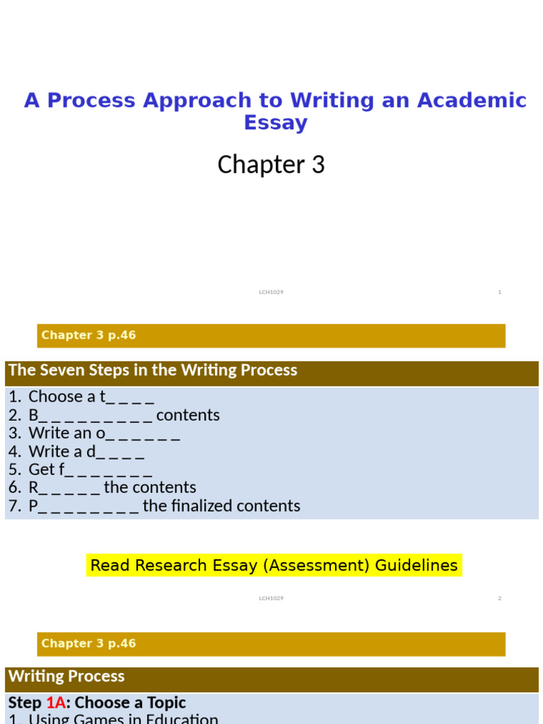 Chapter 3 A Process Approach To Writing An Academic Essay For LCH1029 ...