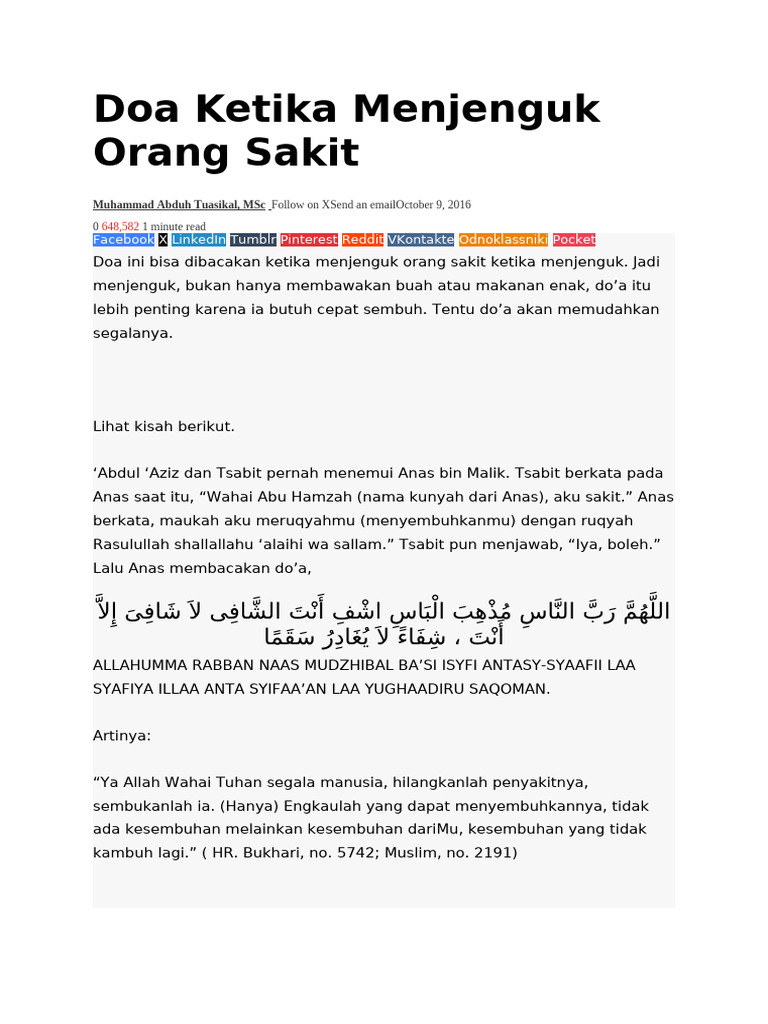 Doa Ketika Menjenguk Orang Sakit | PDF