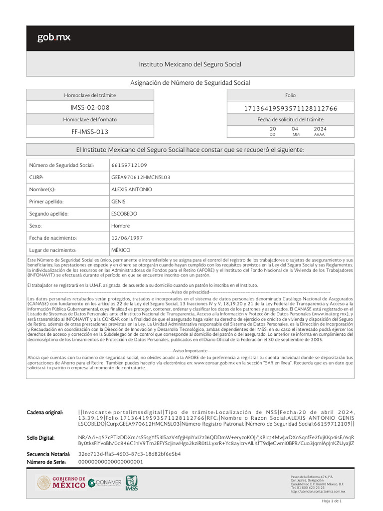 Comprobante NSS | PDF