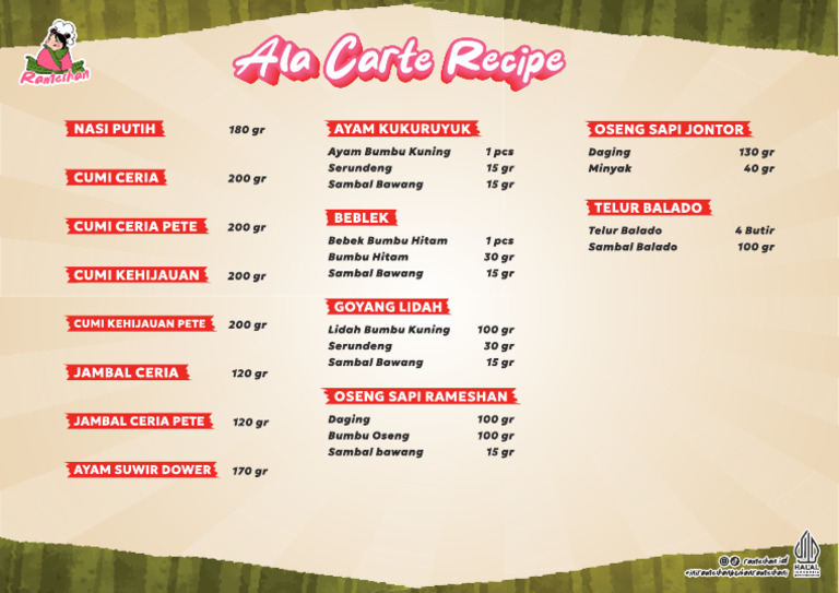 Rameshan - Ala Carte Recipe | PDF