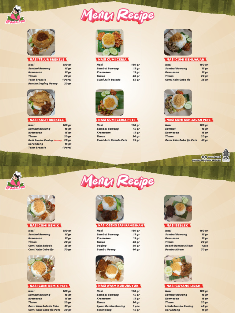 Rameshan - Menu Recipe | PDF