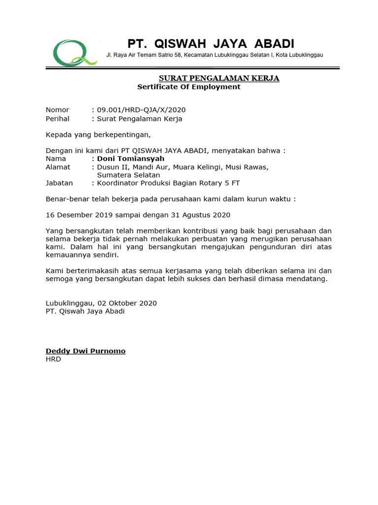 Contoh Paklaring | PDF