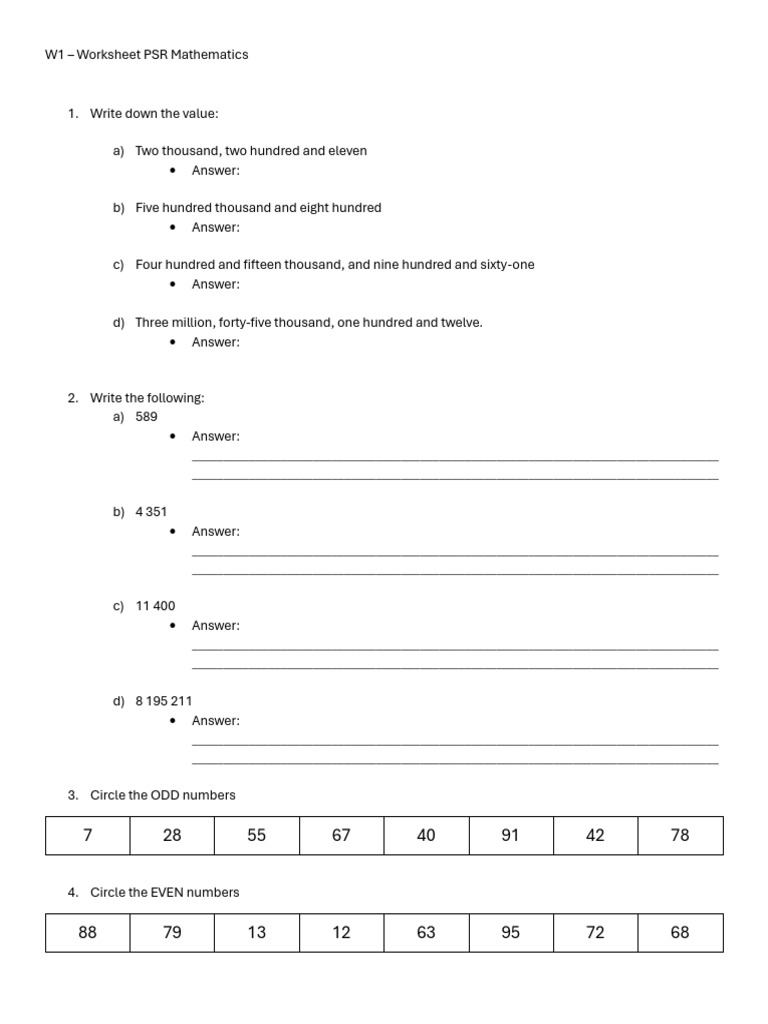 W1 - PSR Maths | PDF