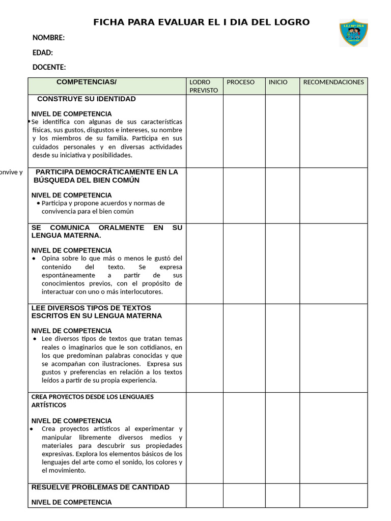Ficha para Evaluar El I Dia Del Logro | PDF