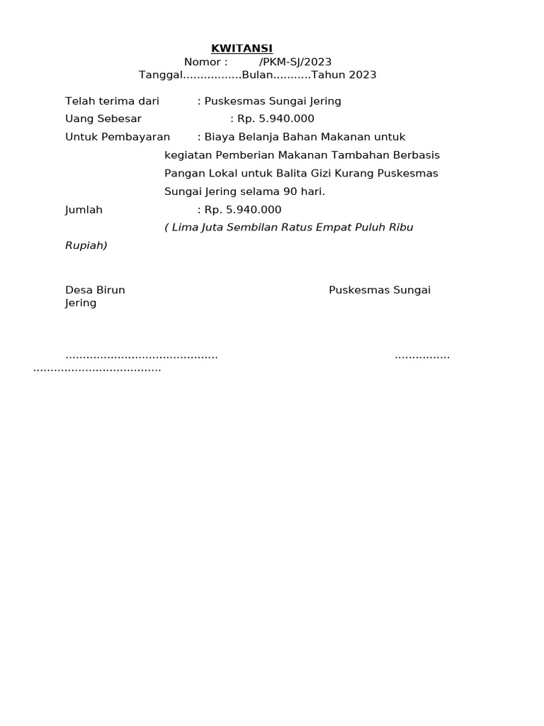 BERITA ACARA SERAH TERIMA UANG BELANJA PMT AGUS SD OKT | PDF