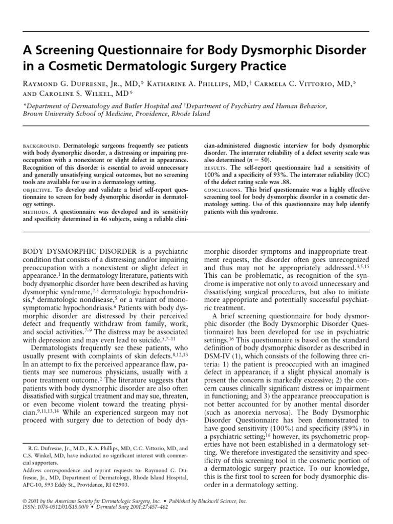 BDD Screening Tool | PDF