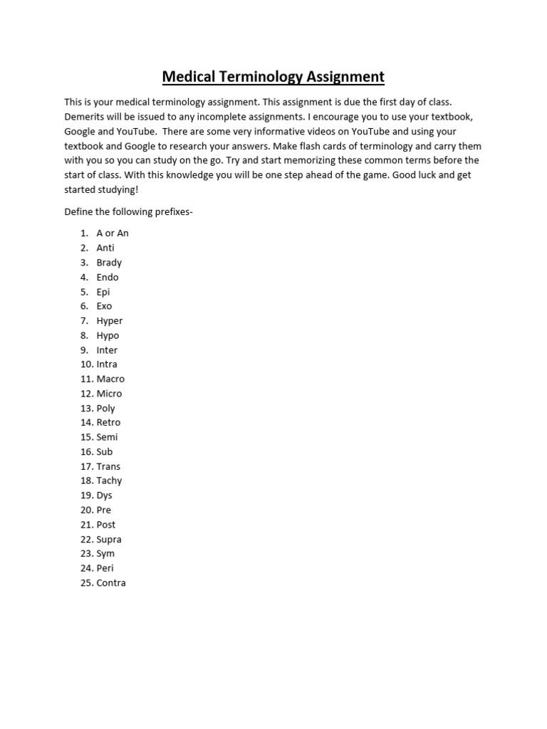 Medical Terminology Assignment | PDF