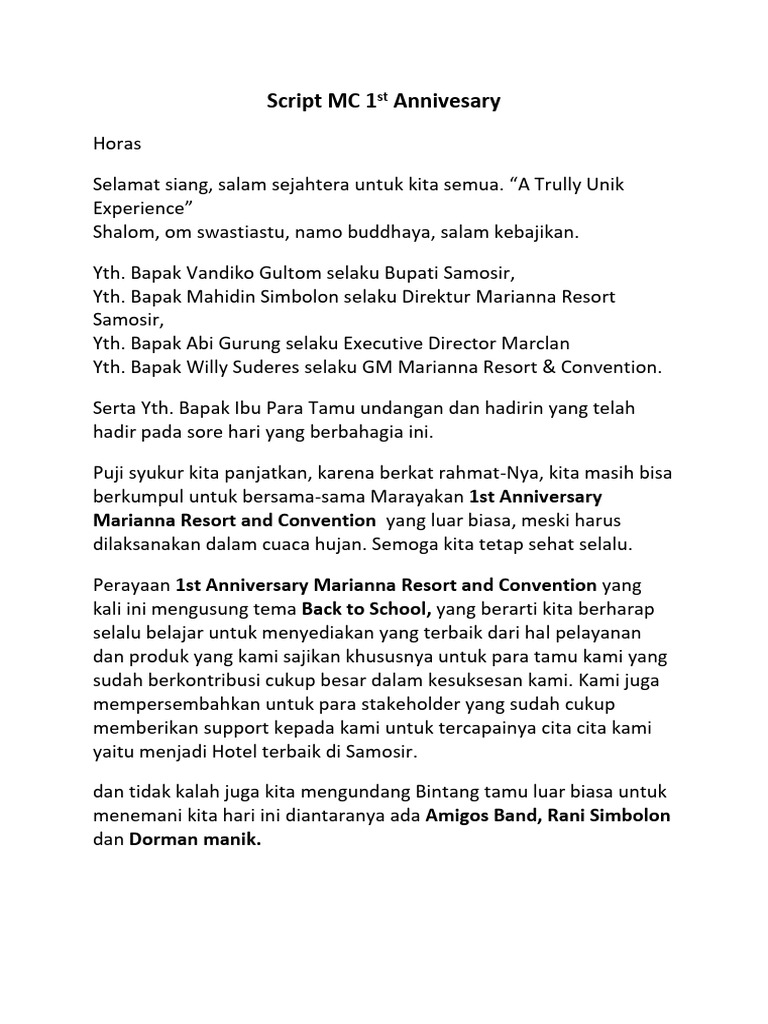 Script MC 1st Aniversary - Final | PDF