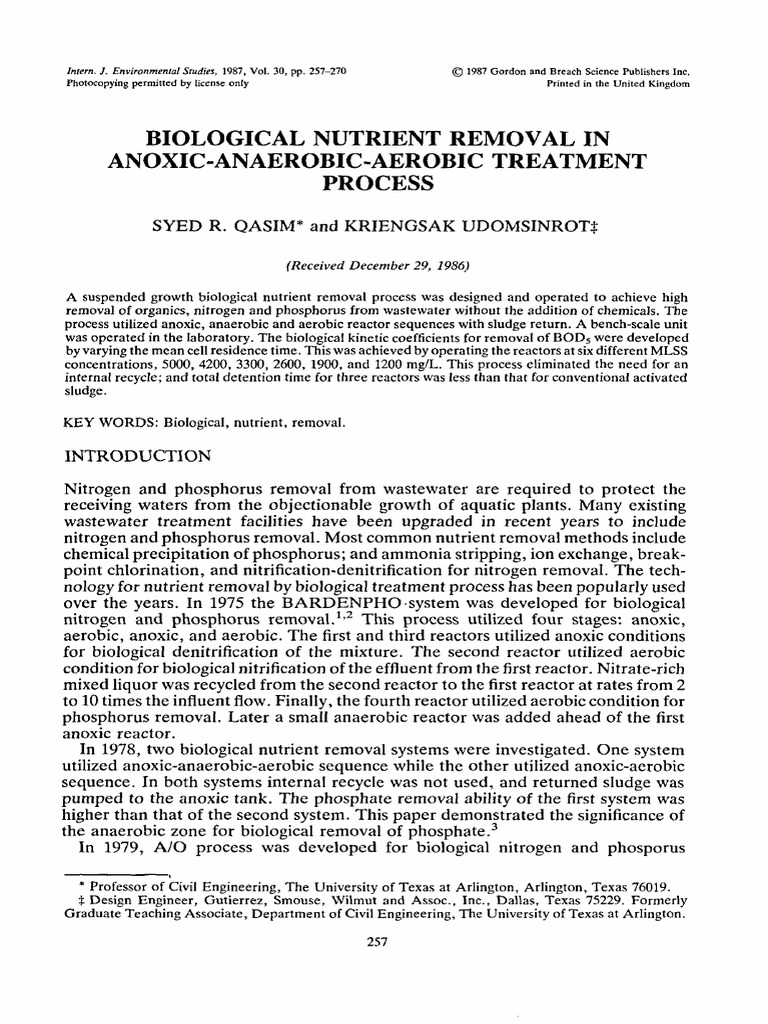 Biological Nutrient Removal Naerobic Aerobic Treatment | PDF | Sewage ...