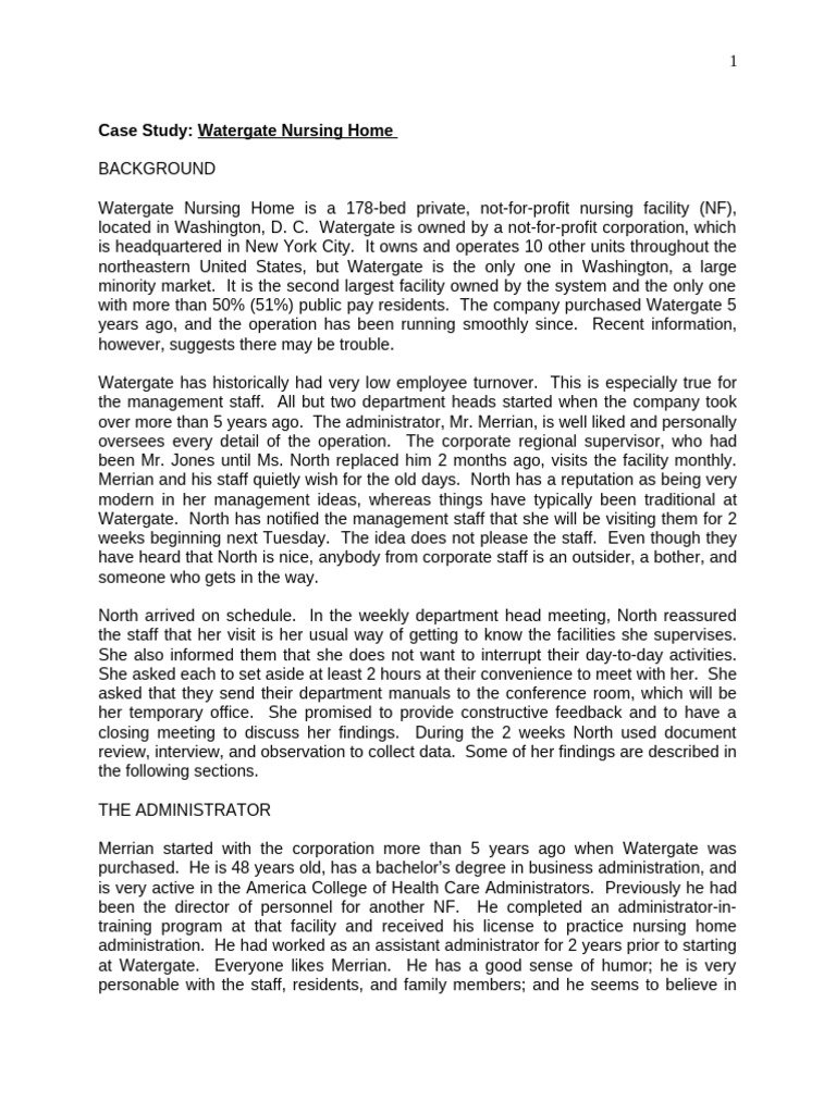 Watergate Nursing Home Case Study | PDF