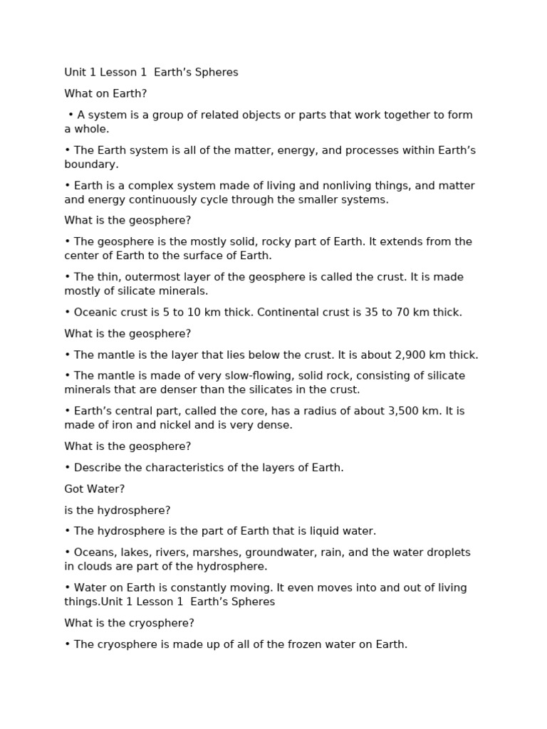 Earth Spheres Notes | PDF