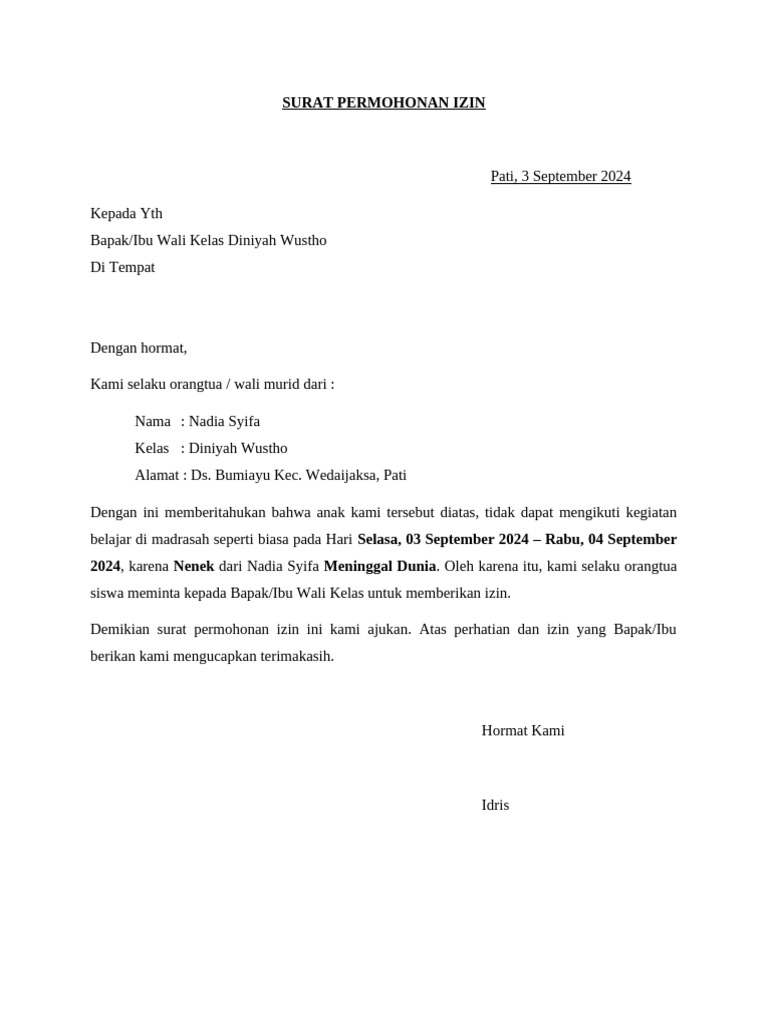 Surat Permohonan Izin | PDF