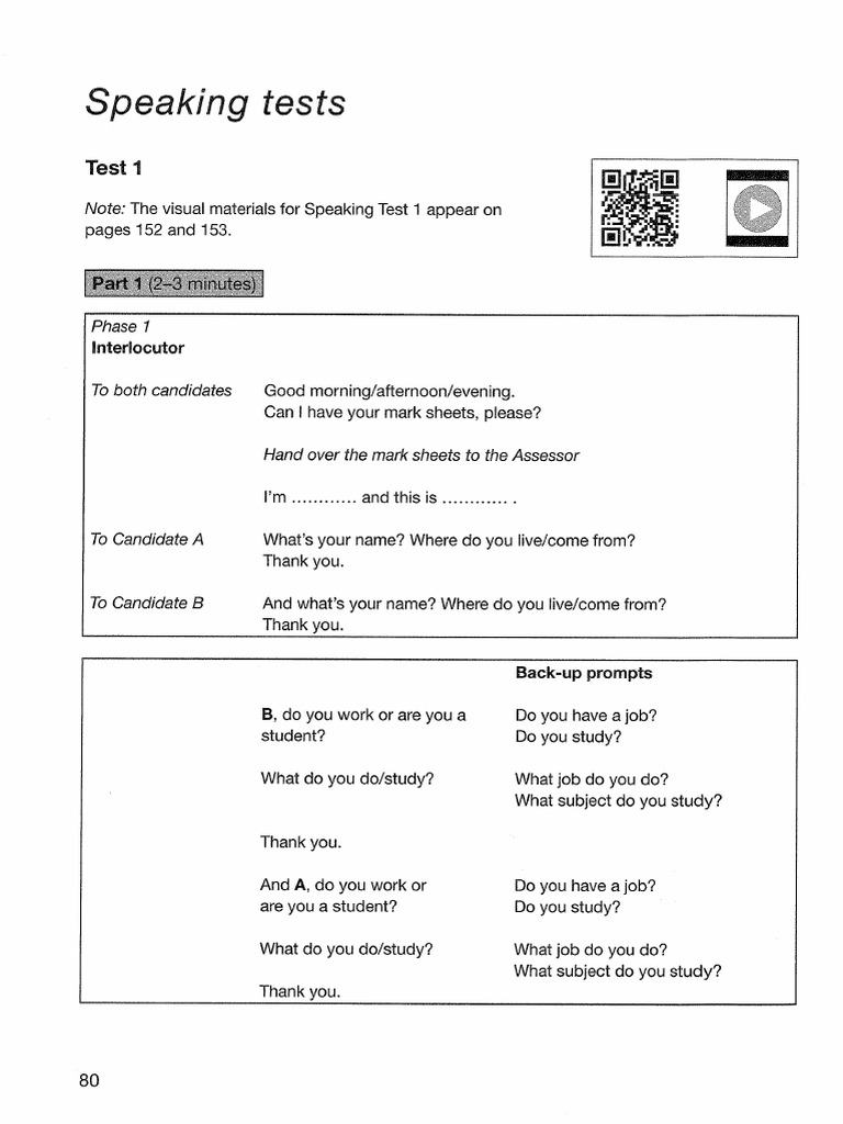 B1 Preliminary Speaking 4 Tests | PDF