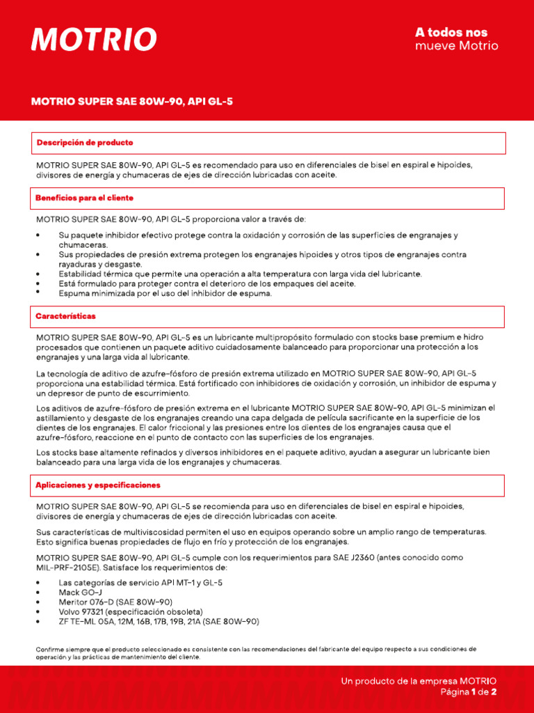 Af Pds Motrio Sae 80w 90 API GL 5 Draft Mayo 2024 PDF Web | PDF Af Pds Motrio Sae 80w 90 API GL 5 Draft Mayo 2024 PDF Web | PDF