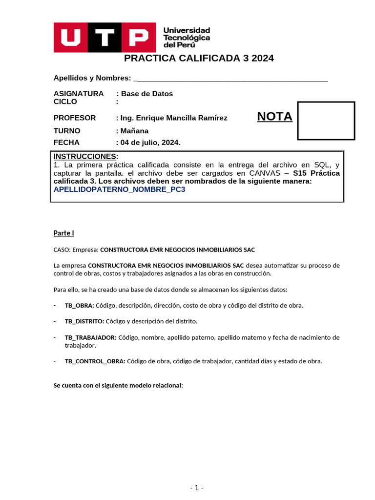 S15 - PC3-Práctica Calificada 3 | PDF