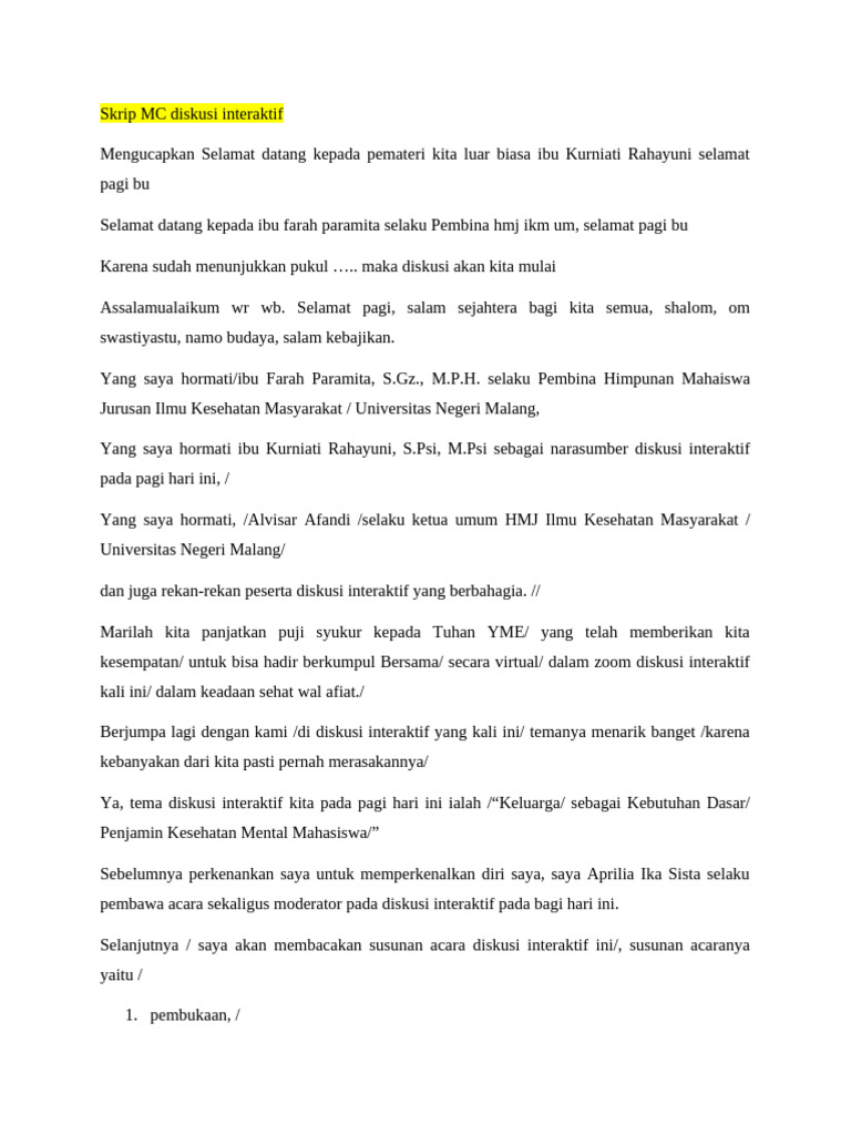 Skrip MC Diskusi Interaktif | PDF