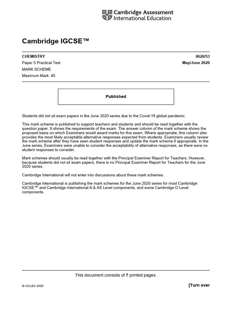 Cambridge IGCSE™: Chemistry 0620/53 May/June 2020 | PDF