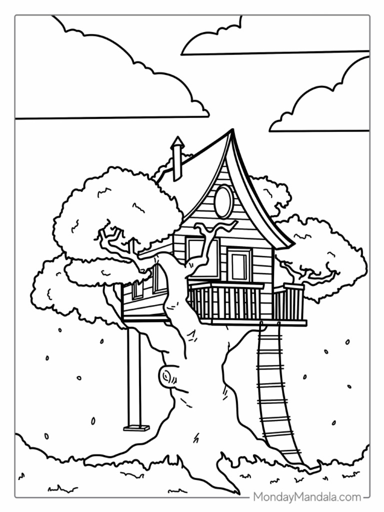 Tree House Coloring Sheet For Kids | PDF