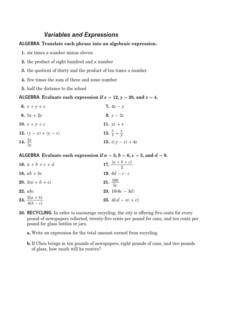 Variables and Expressions | PDF | Mathematical Concepts | Abstract Algebra