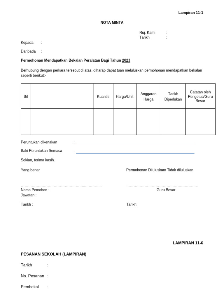 Contoh Nota Minta dan Lampiran LO | PDF
