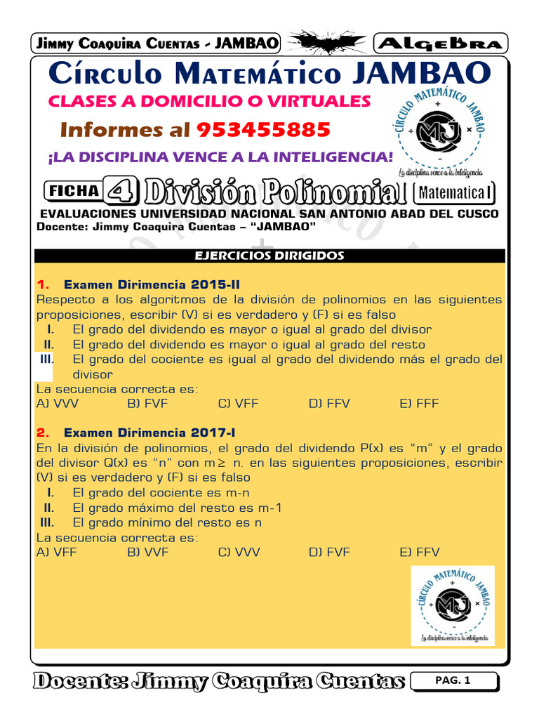 4 Division Polinomial Circulo Matematico Jambao | PDF