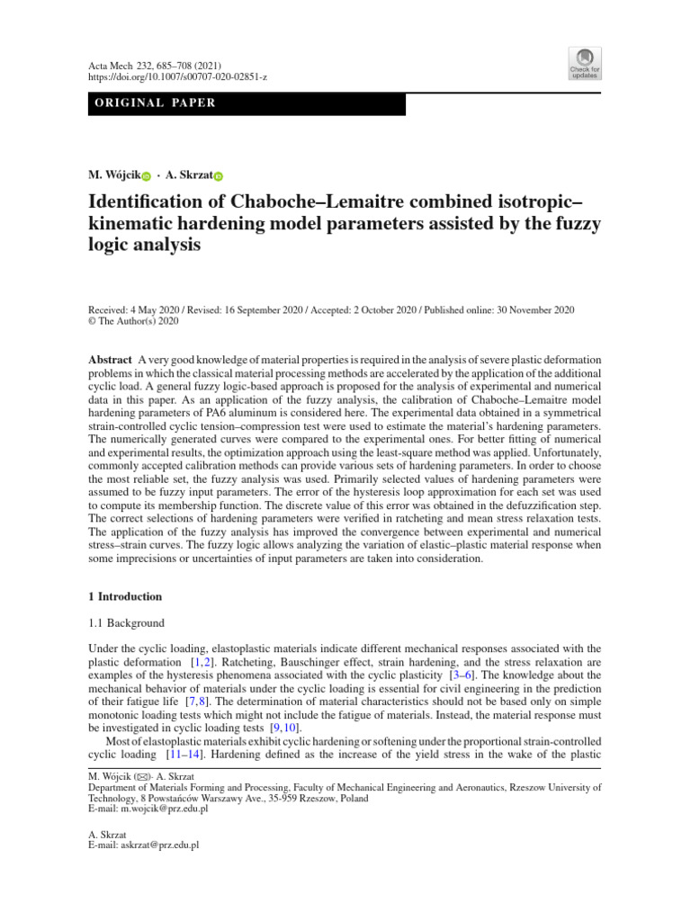 Identification of Chaboche-Lemaitre Combined Isotropic - Kinematic ...