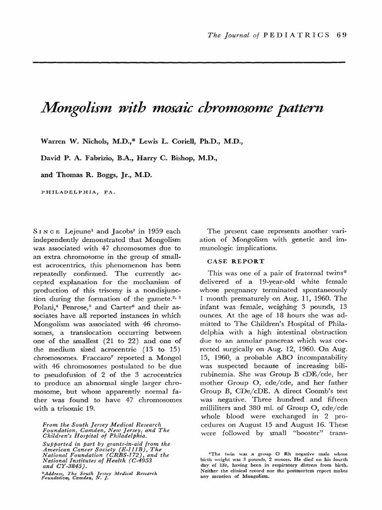 Mongolism With Mosaic Chromosome Pattern | PDF
