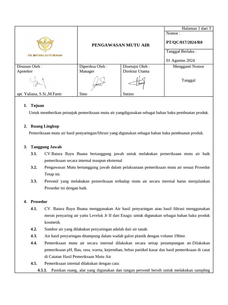 Protap Pengawasan Mutu Air | PDF