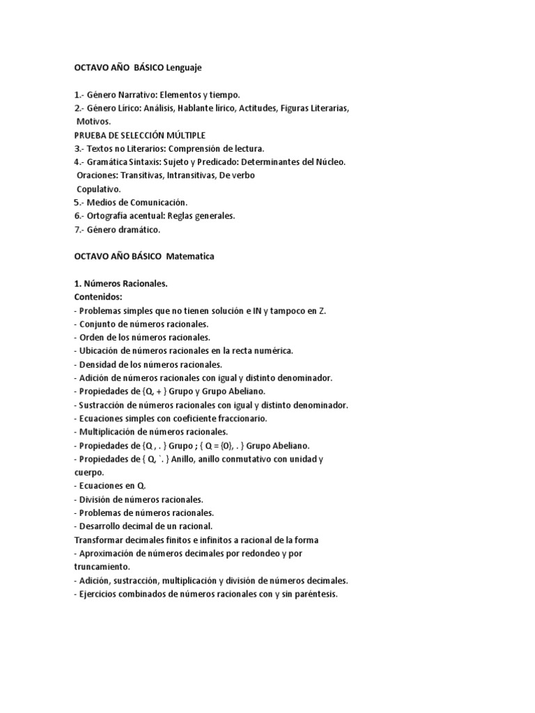 OCTAVO AÑO BÁSICO Lenguaje | Número racional | Campo (Matemáticas)