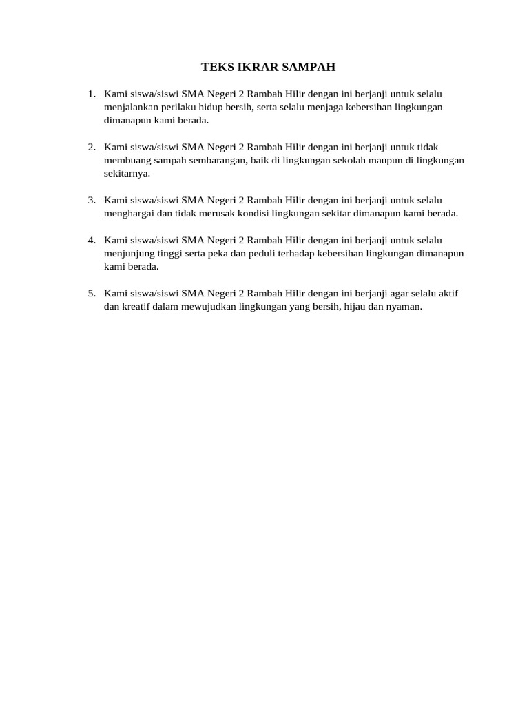 Teks Ikrar Sampah | PDF