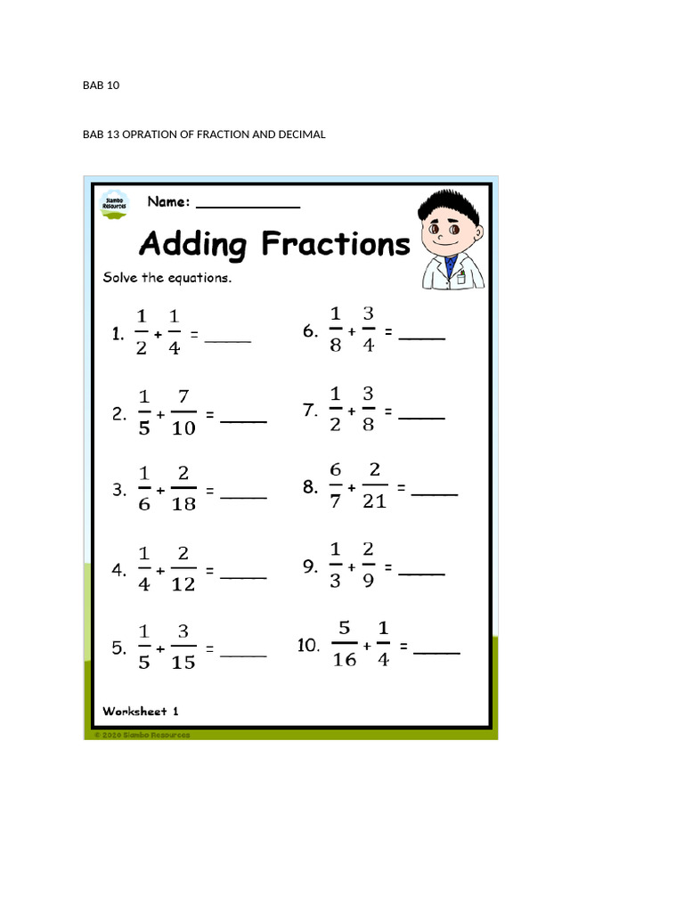 BAB 10 and 13 operation fraction and decimal | PDF