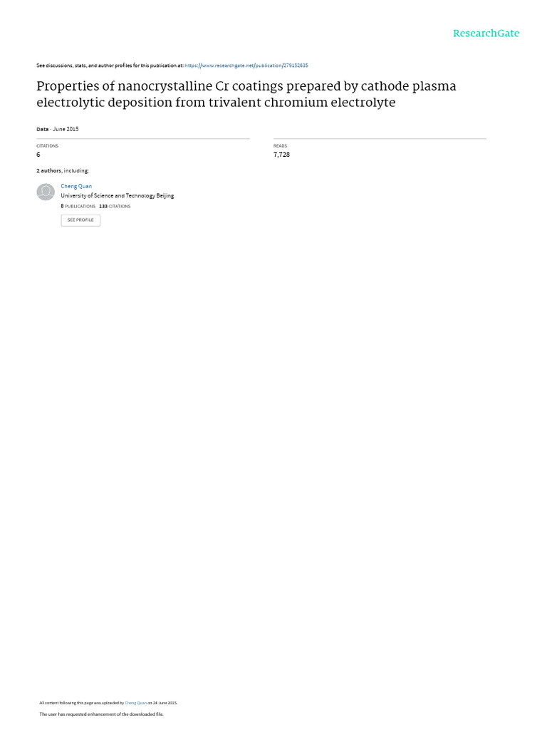 Properties of Nanocrystalline CR Coatings Prepared by Cathode Plasma Electrolytic Deposition ...
