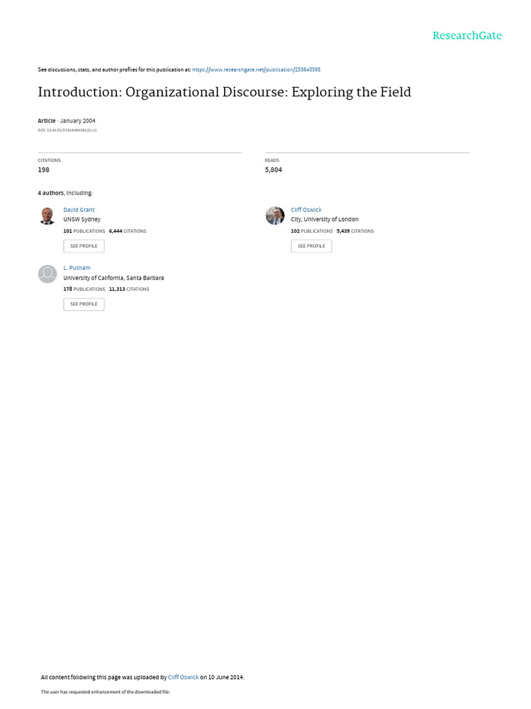 Introduction Organizational Discourse Exploring TH | PDF