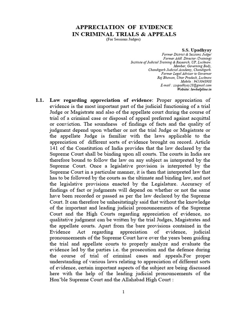 Appreciation of Evidence in Criminal Trials For Sessions Judges | PDF